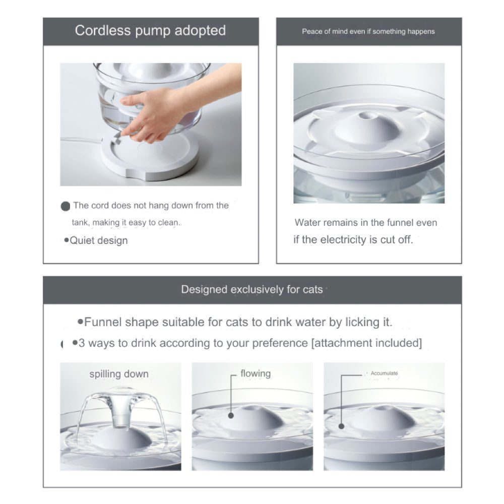 GEX Pure Crystal Glassy R Cat Drinking Fountain 1.5L | Kohepets