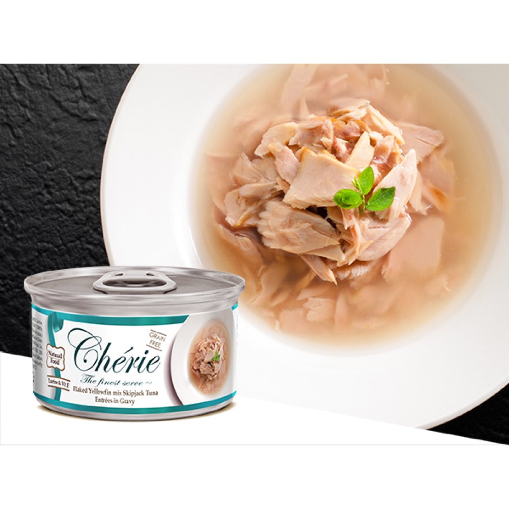 Cherie Flaked Yellowfin mix Skipjack Tuna Entrées in Gravy Canned Cat ...