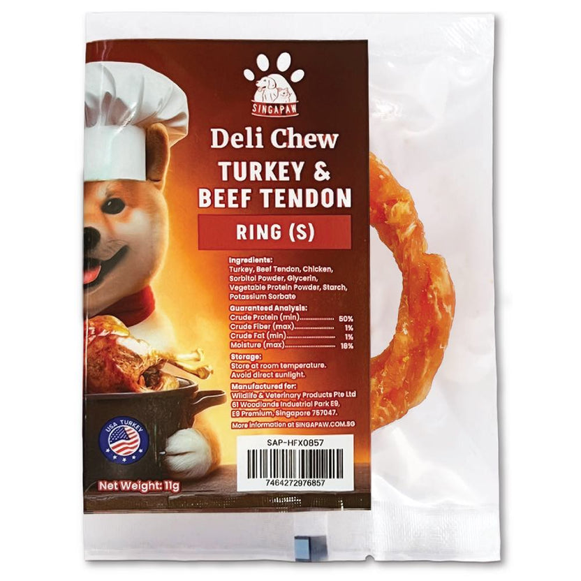 Singapaw Deli Chew Turkey & Beef Tendon Ring Dog Chew (Small) 11g ...