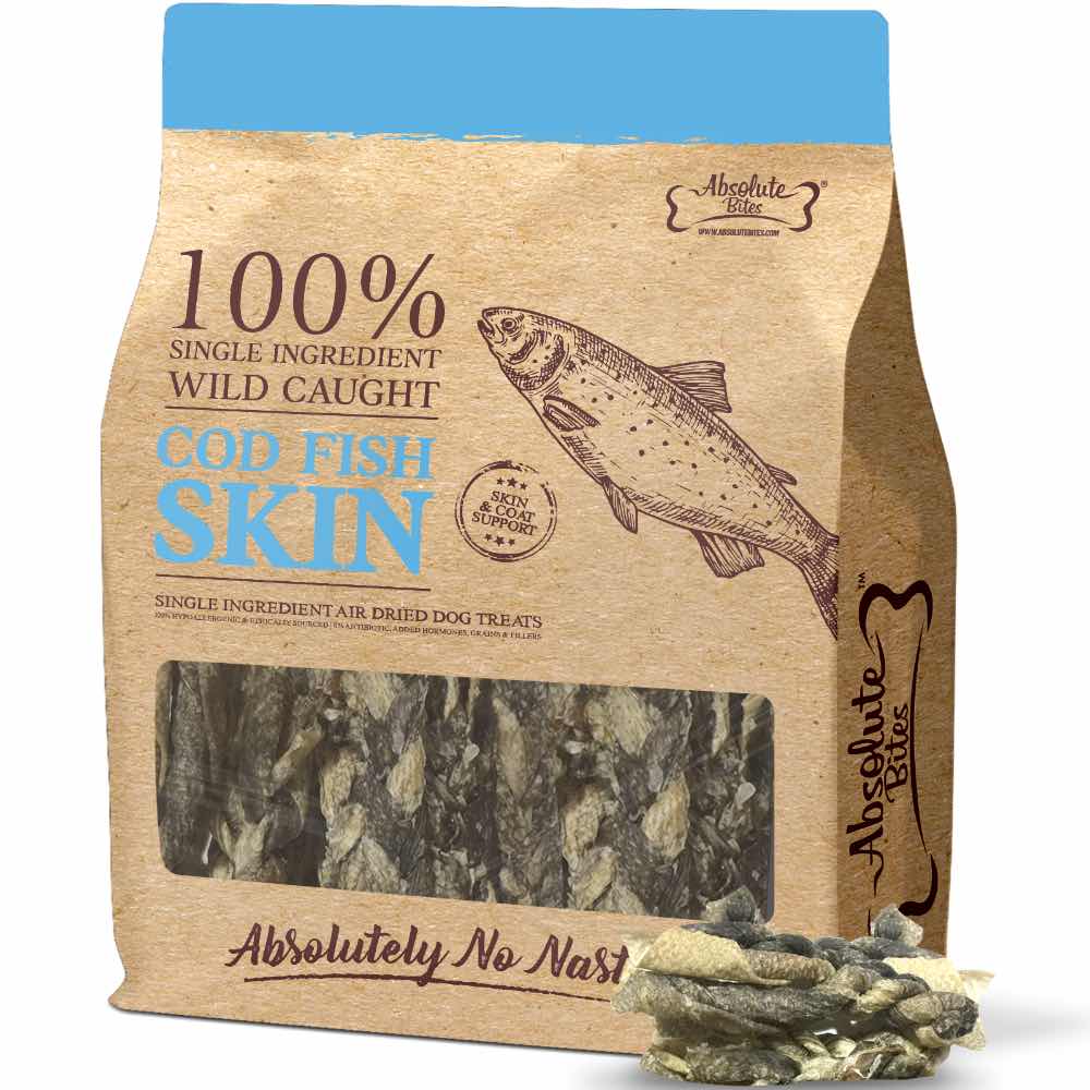 Absolute Bites Air Dried Cod Fish Skin Dog Treats | Kohepets