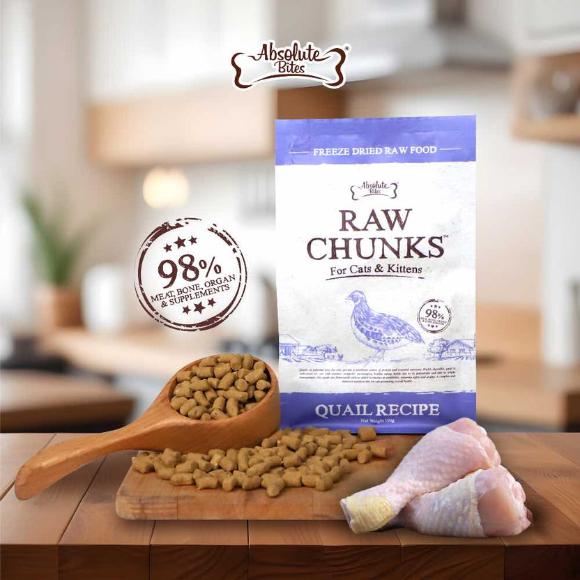 Absolute Bites Raw Chunks Quail Freeze Dried Cat Food | Kohepets
