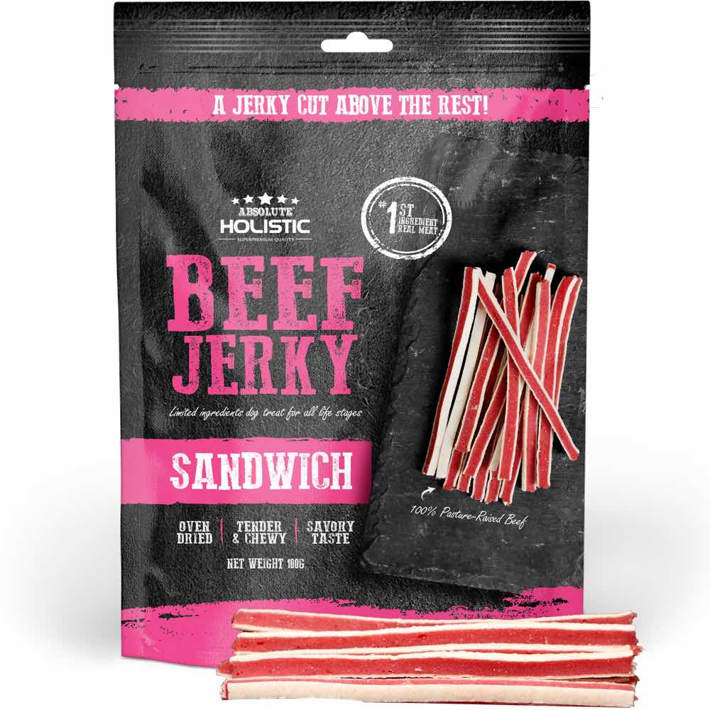 Absolute Holistic Beef Jerky Sandwich Dog Treats 100g | Kohepets