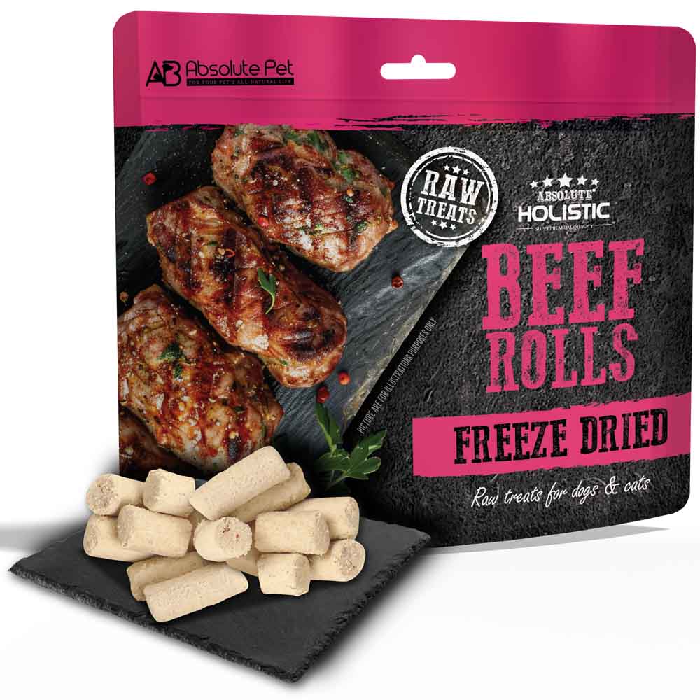 Absolute Holistic Beef Rolls Freeze Dried Raw Treats for Cats & Dogs ...