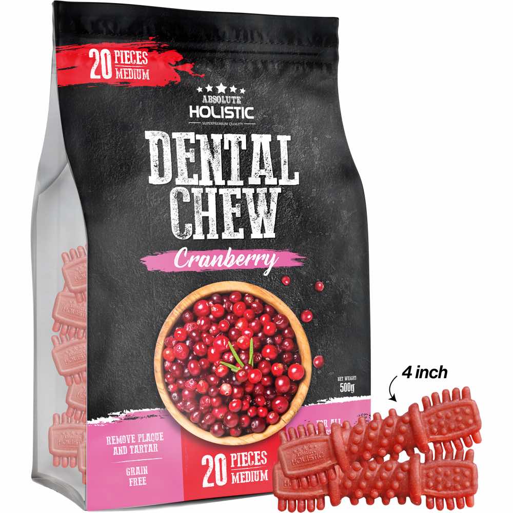 Absolute Holistic Cranberry Medium Grain-Free Dental Dog Chews 20pc ...