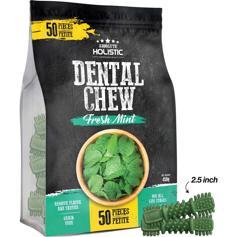 Absolute Holistic Fresh Mint Petite Grain-Free Dental Dog Chews 50pc ...