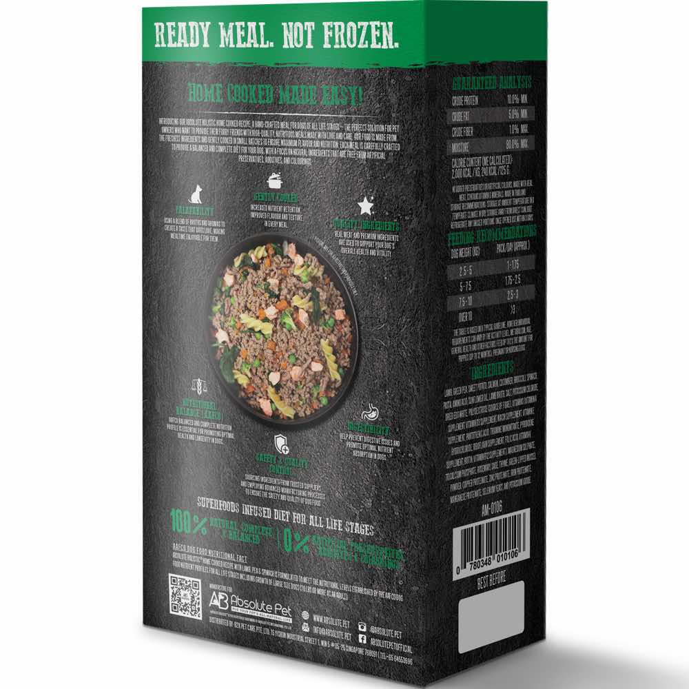 Absolute Holistic Home Cooked Recipe Lamb, Peas & Spinach Wet Dog Food ...
