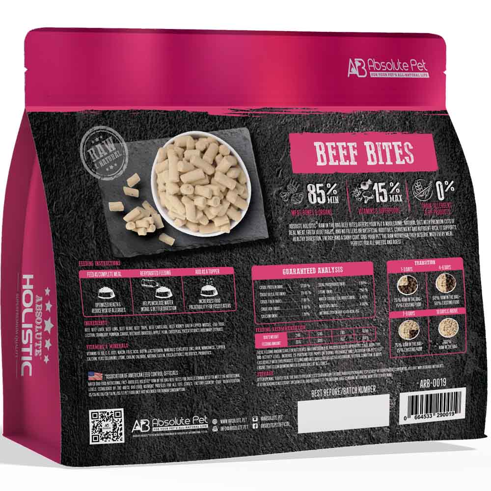Absolute Holistic Raw in the Bag Beef Bites Complete Freeze Dried Dog ...