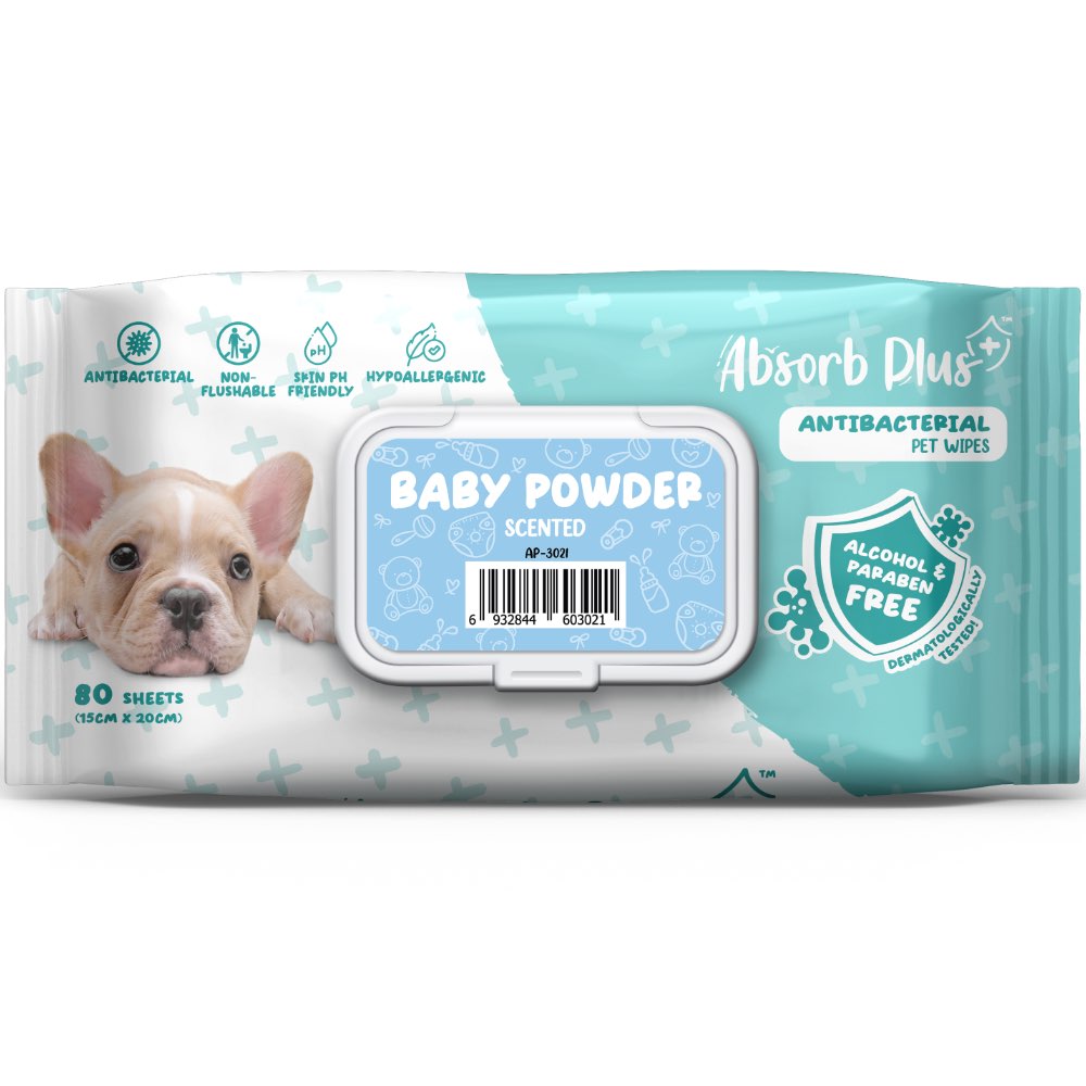 Absorb Plus Antibacterial Baby Powder Scented Pet Wipes | Kohepets