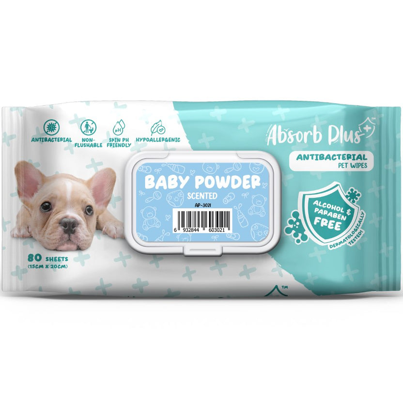 Absorb Plus Antibacterial Baby Powder Scented Pet Wipes | Kohepets