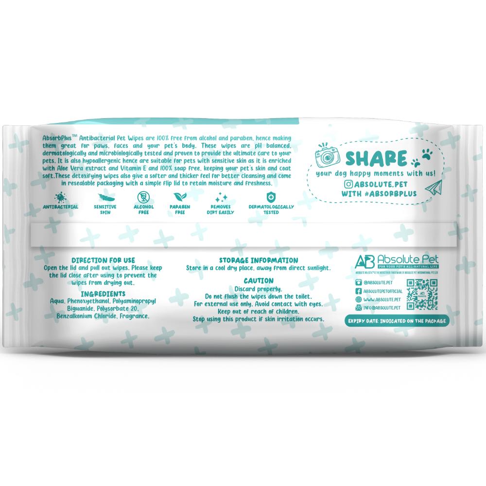 Absorb Plus Antibacterial Unscented Pet Wipes | Kohepets