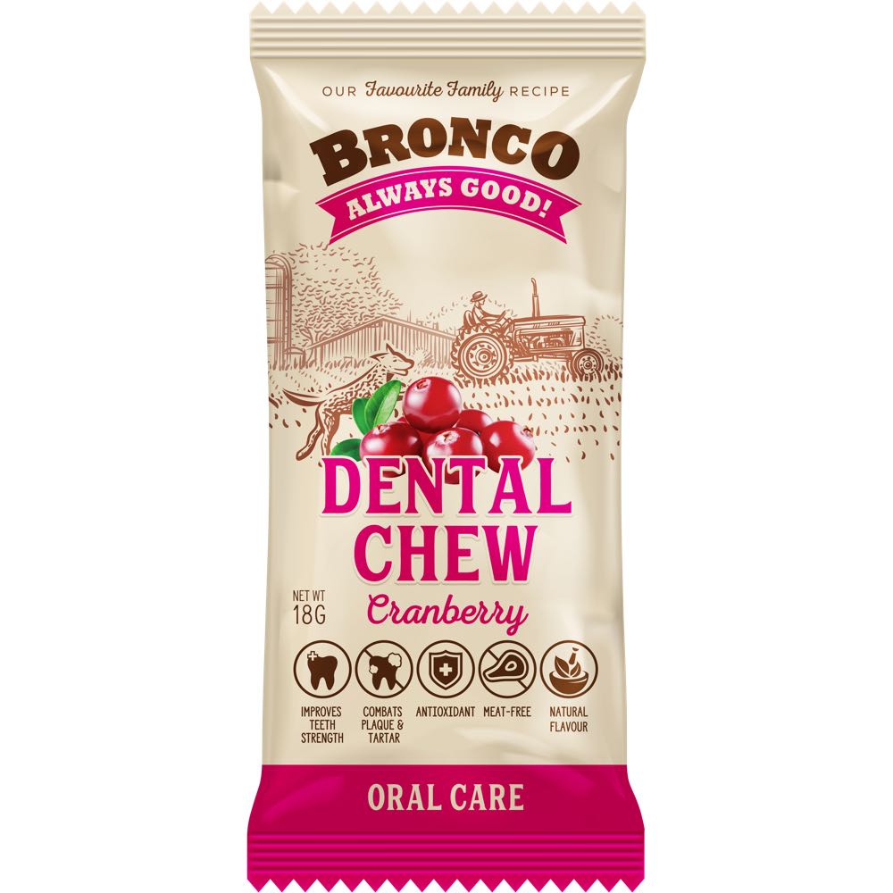 Bronco Dental Chew Cranberry Dog Treat 18g | Kohepets