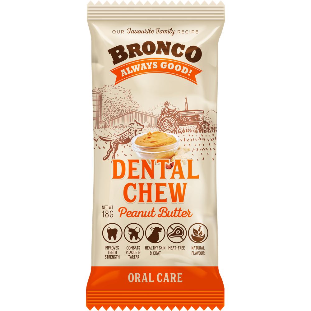 Bronco Dental Chew Peanut Butter Dog Treat 18g | Kohepets