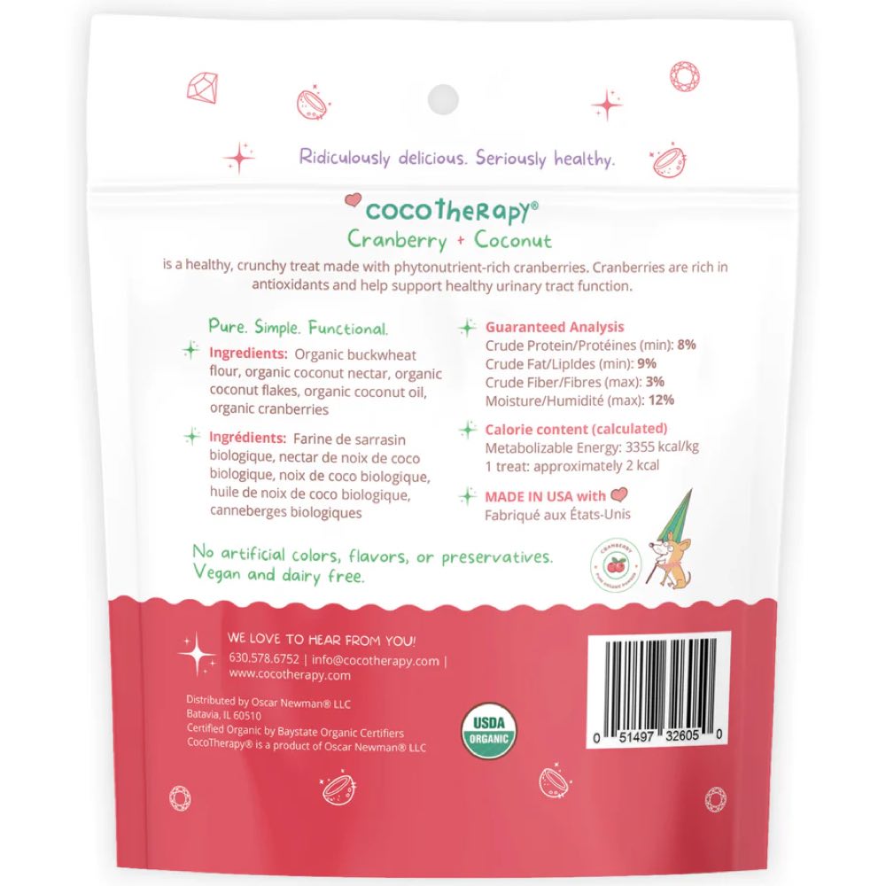CocoTherapy Coco-Gems Cranberry + Coconut Organic Grain-Free Dog Treat ...