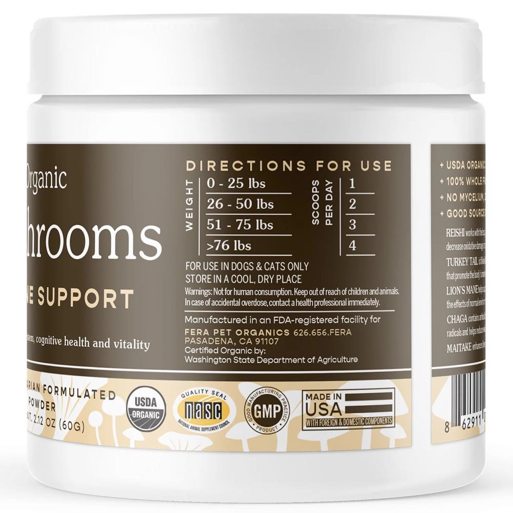 Fera Pets Organic Mushrooms Immune Support Supplement Powder For Cats ...