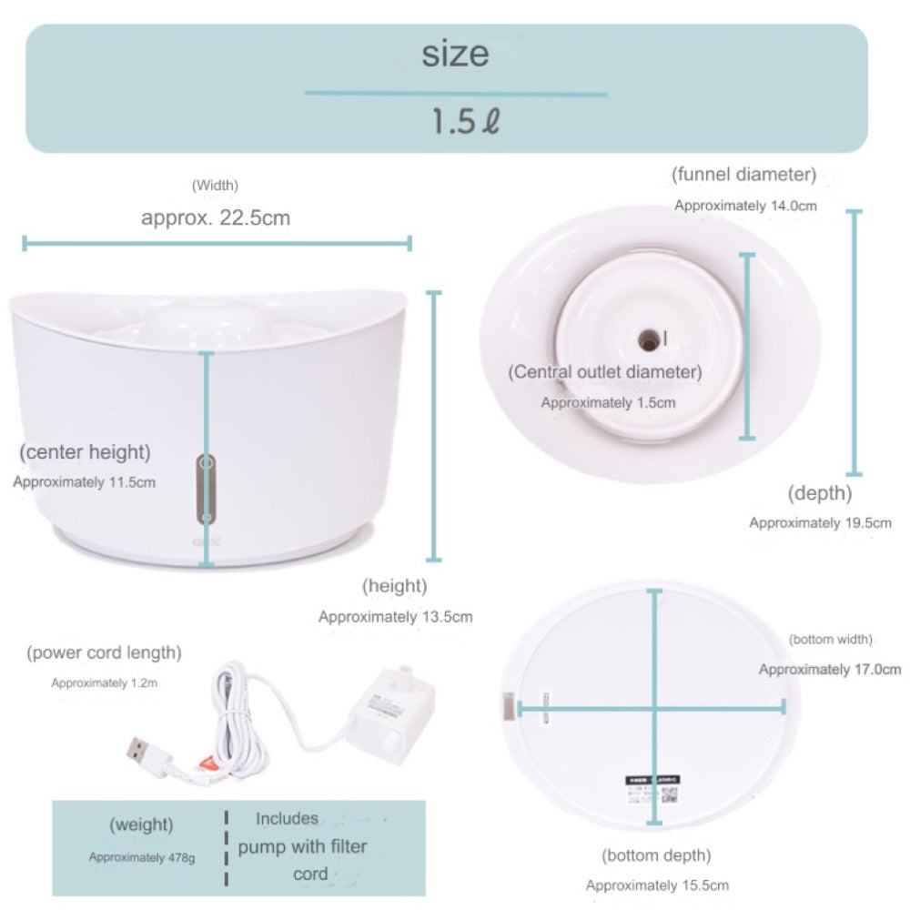 GEX Pure Crystal Well Cat Drinking Fountain 1.5L (White) | Kohepets