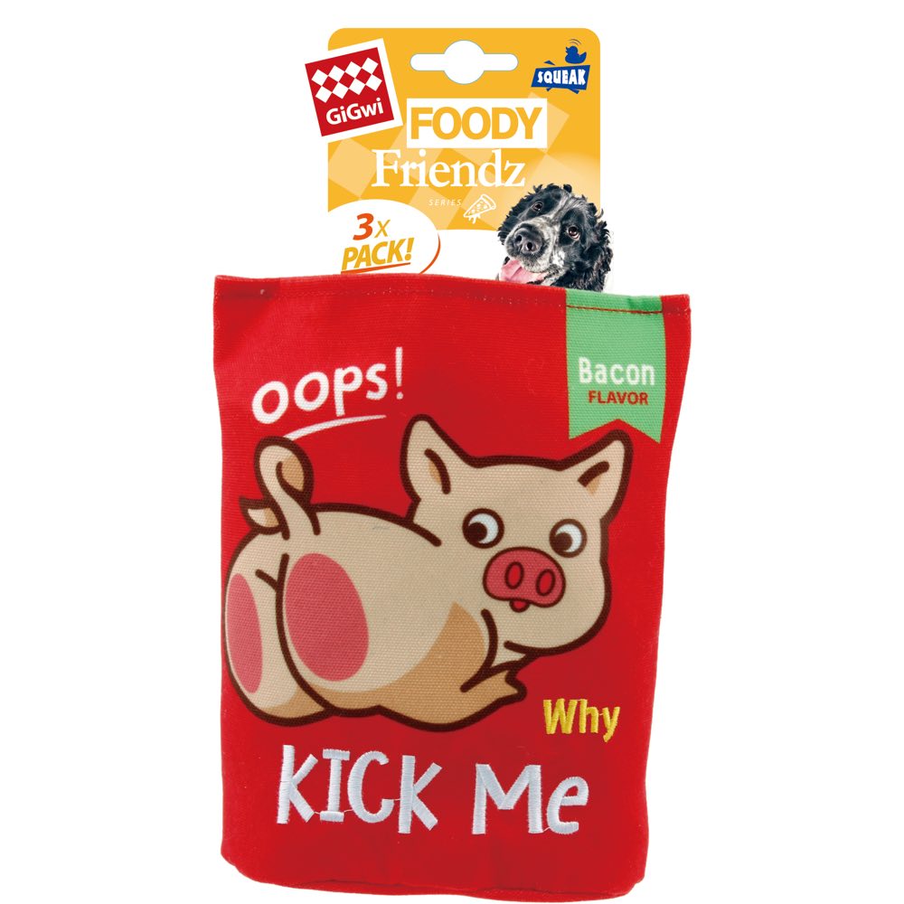 GiGwi Foody Friendz Interactive Plush Dog Toy (Pork Snack Bag) | Kohepets