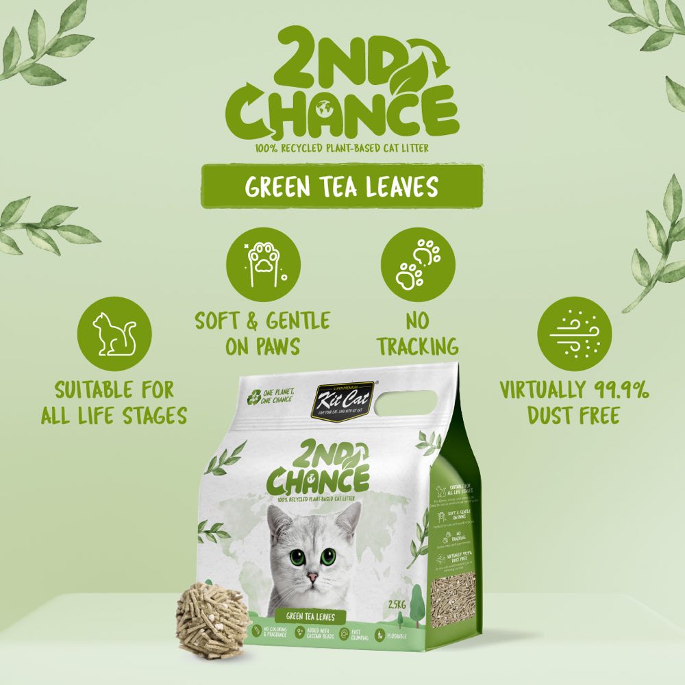 Kit Cat 2nd Chance Green Tea Leaves Clumping Cat Litter 2.5kg | Kohepets