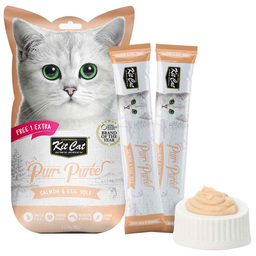 Kit Cat Purr Puree Salmon & Egg Yolk Liquid Cat Treats | Kohepets