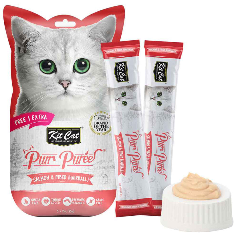 Kit Cat Purr Puree Salmon & Fiber (Hairball) Liquid Cat Treats | Kohepets