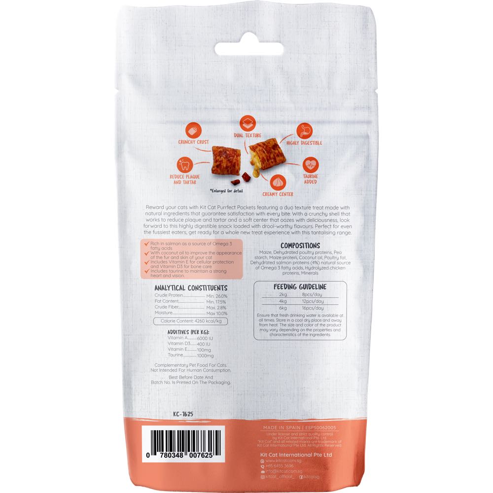 3 FOR $9: Kit Cat Purrfect Pockets Salmon Cat Treats 60g | Kohepets