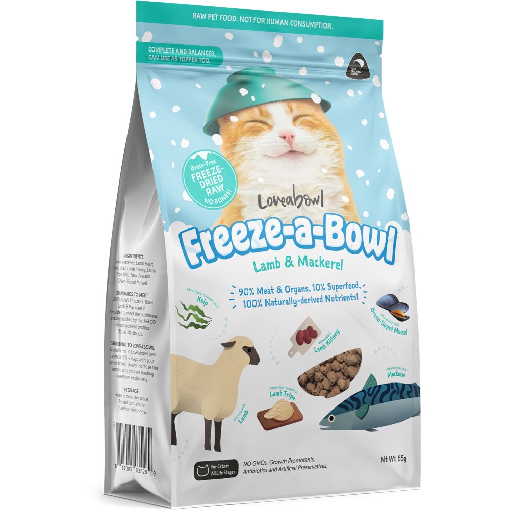 Loveabowl Freeze-A-Bowl Lamb & Mackerel Grain-Free Freeze-Dried Raw Cat ...