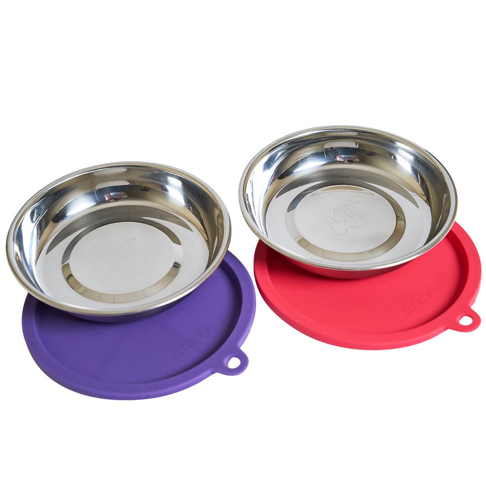 Messy Cats Stainless Steel Saucer Shaped Cat Bowls & Silicone Airtight ...