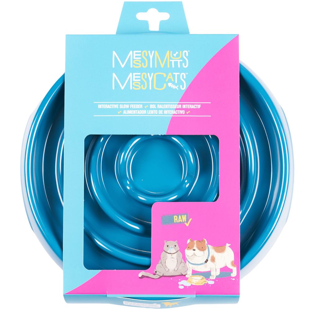 Messy Mutts & Cats Interactive Slow Feeder Bowl For Cats & Dogs (Blue ...