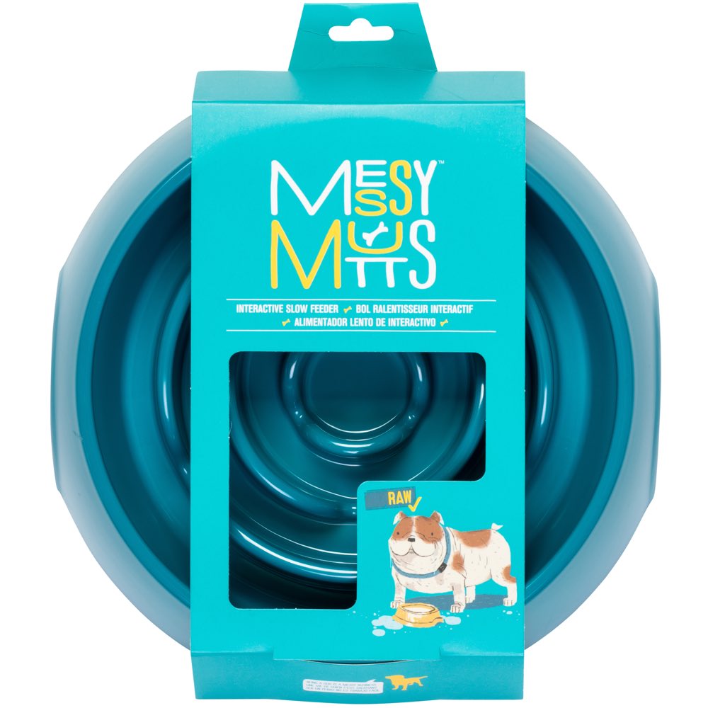 Messy Mutts & Cats Interactive Slow Feeder Bowl For Cats & Dogs (Blue ...