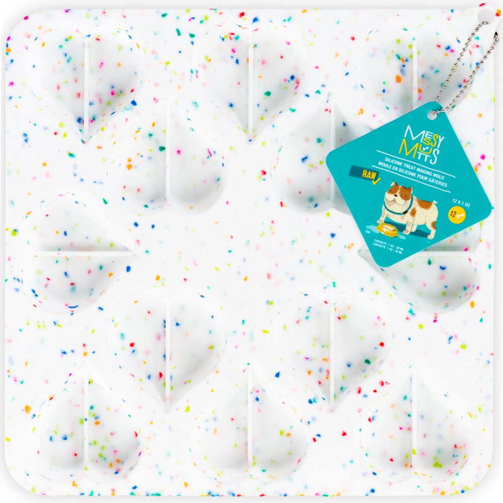 Messy Mutts Silicone Bake & Freeze Dog Treat Maker (12 Hearts, Confetti ...