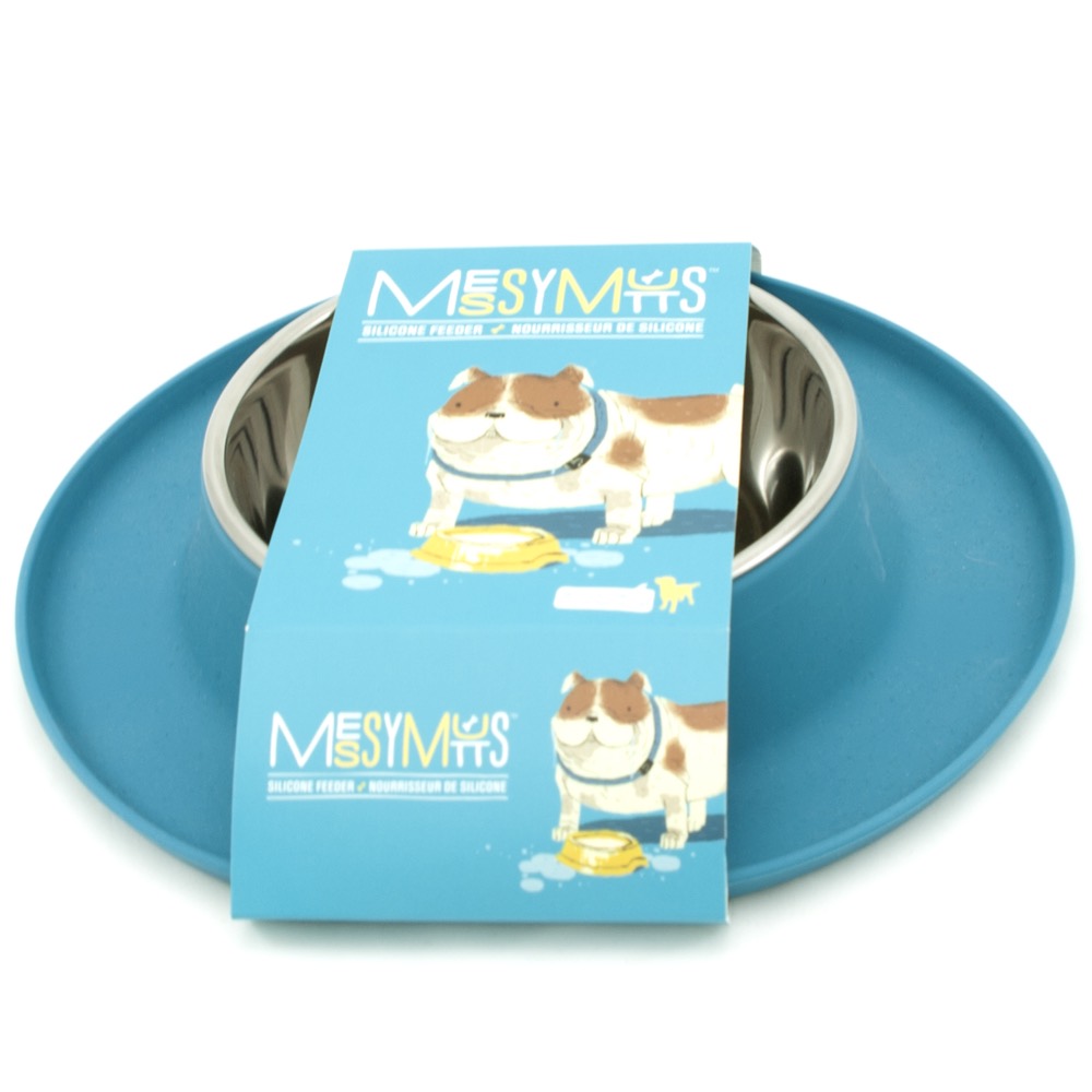 Messy Mutts Single Silicone Feeder With Stainless Steel Dog Bowl (Blue ...