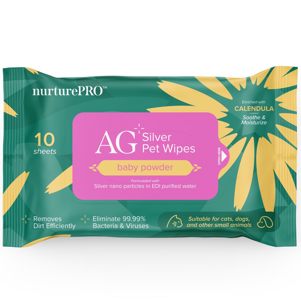 Nurture Pro AG+ Silver Baby Powder Wipes For Cats & Dogs 10pc | Kohepets