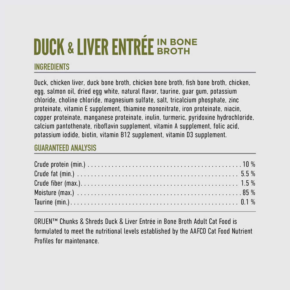 ORIJEN Chunks & Shreds Duck & Liver Entree In Bone Broth Canned Cat Fo ...