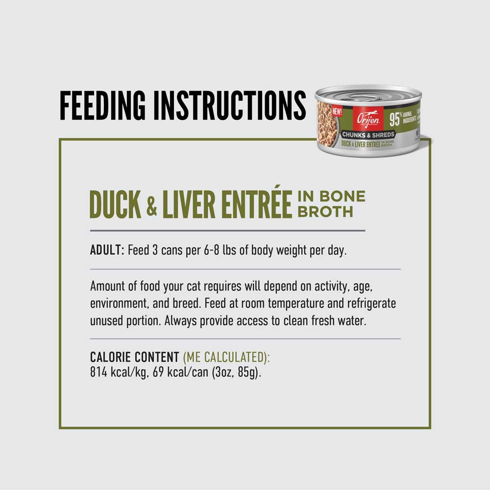 ORIJEN Chunks & Shreds Duck & Liver Entree In Bone Broth Canned Cat Fo ...
