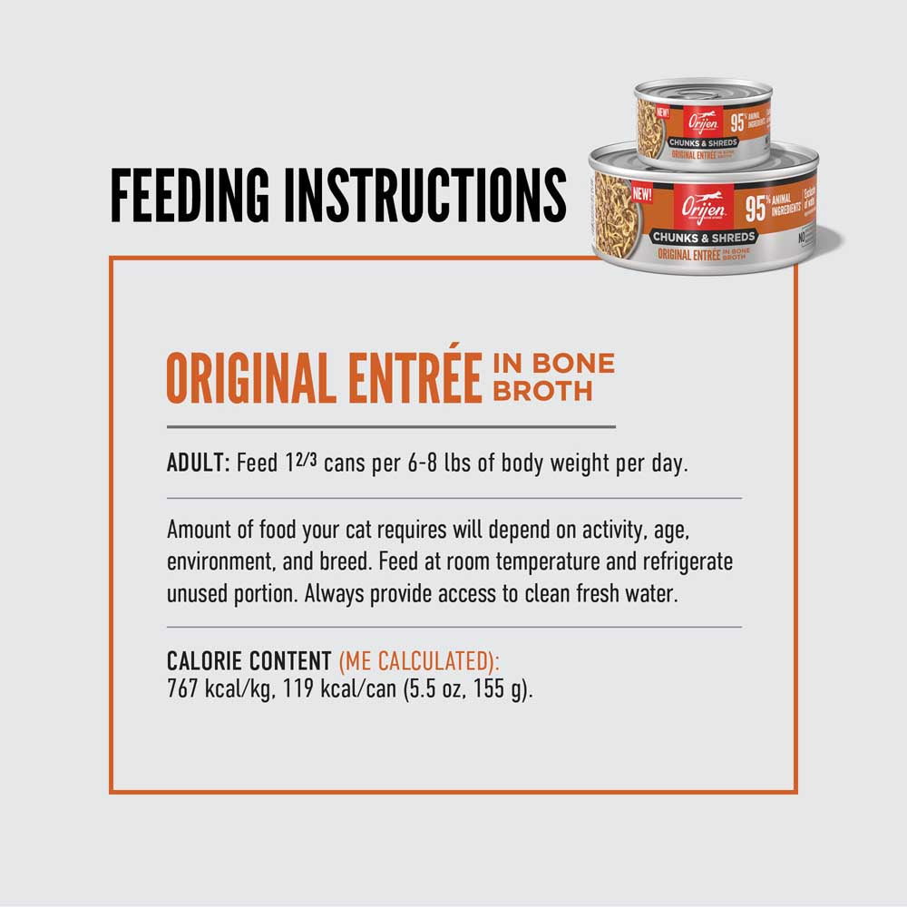 ORIJEN Chunks & Shreds Original Entree In Bone Broth Canned Cat Food ...