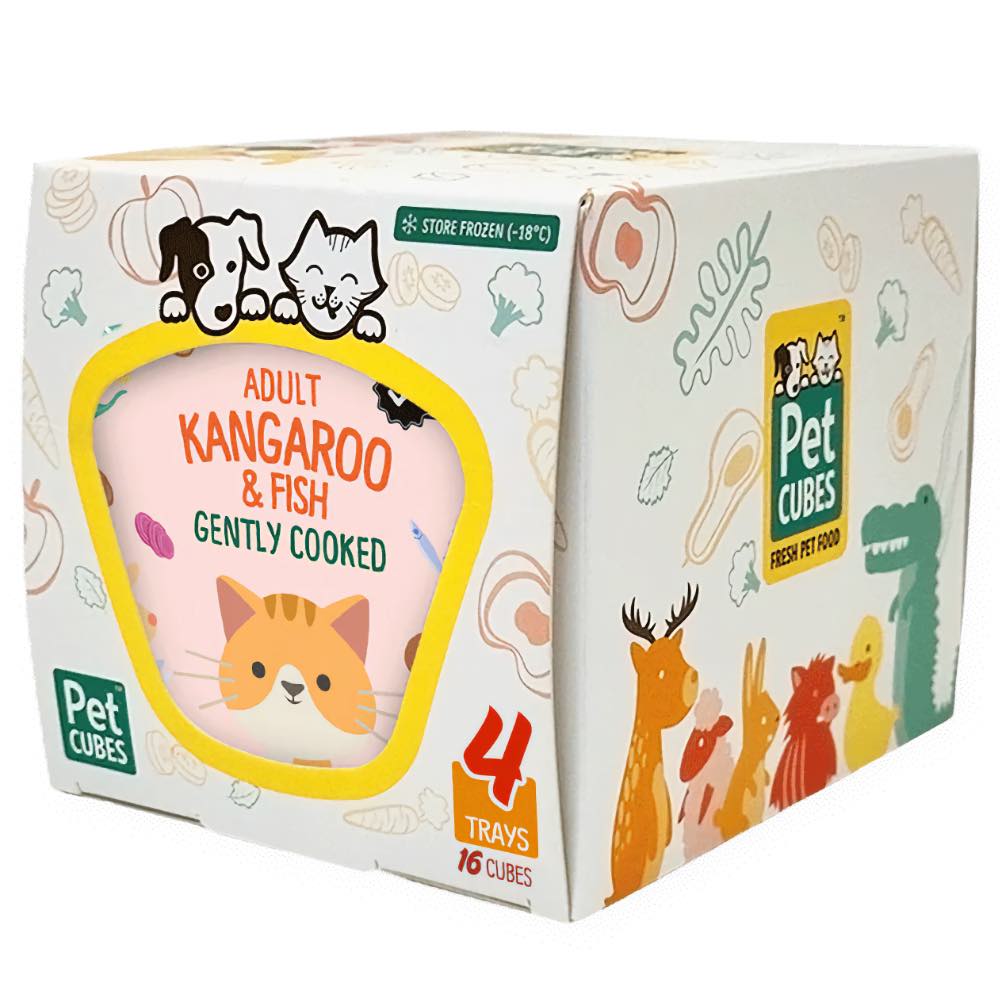 PetCubes Gently Cooked Kangaroo & Fish Frozen Cat Food | Kohepets