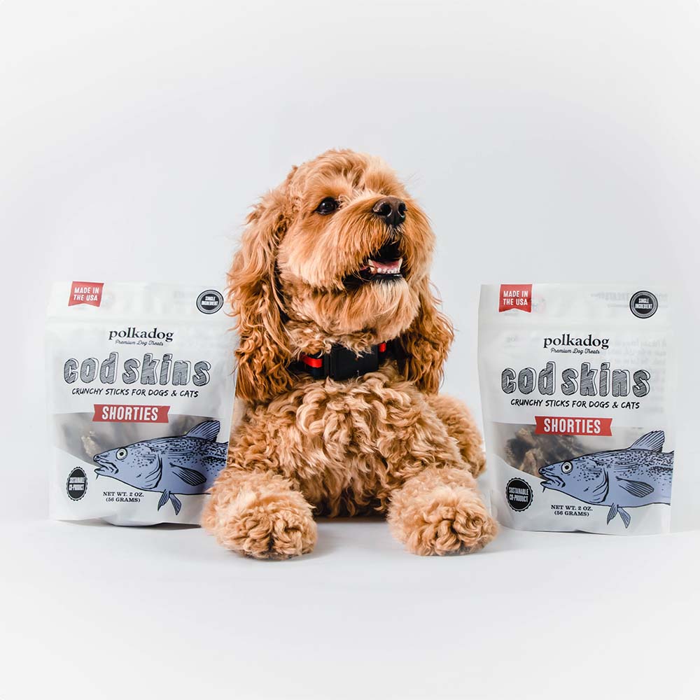 Polkadog Cod Skin Jerky Shorties Grain-Free Treats For Cats & Dogs 2oz ...