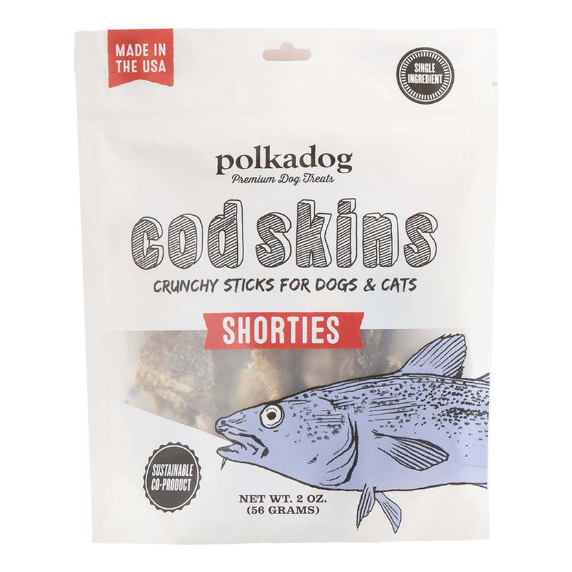 Polkadog Cod Skin Jerky Shorties Grain-Free Treats For Cats & Dogs 2oz ...