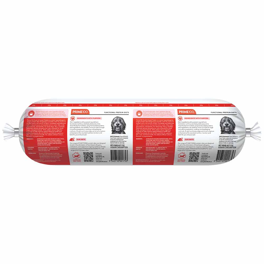 Prime100 SPD Duck & Sweet Potato Grain Free Cooked Chilled Roll Dog ...