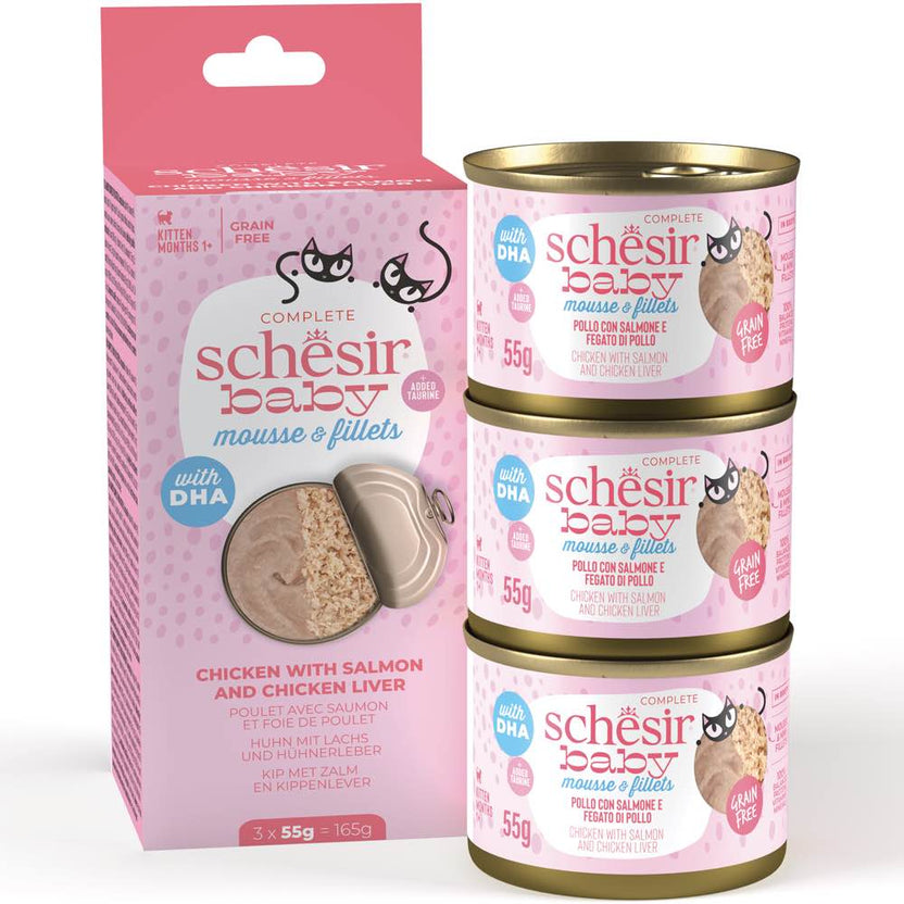 Schesir Baby Mousse & Fillets Chicken With Salmon & Chicken Liver Grain-Free Kitten Canned Cat ...