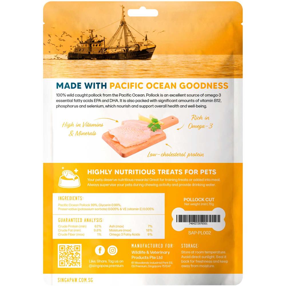 Singapaw Pacific Ocean Pollock Cut Air-Dried Dog Treats | Kohepets