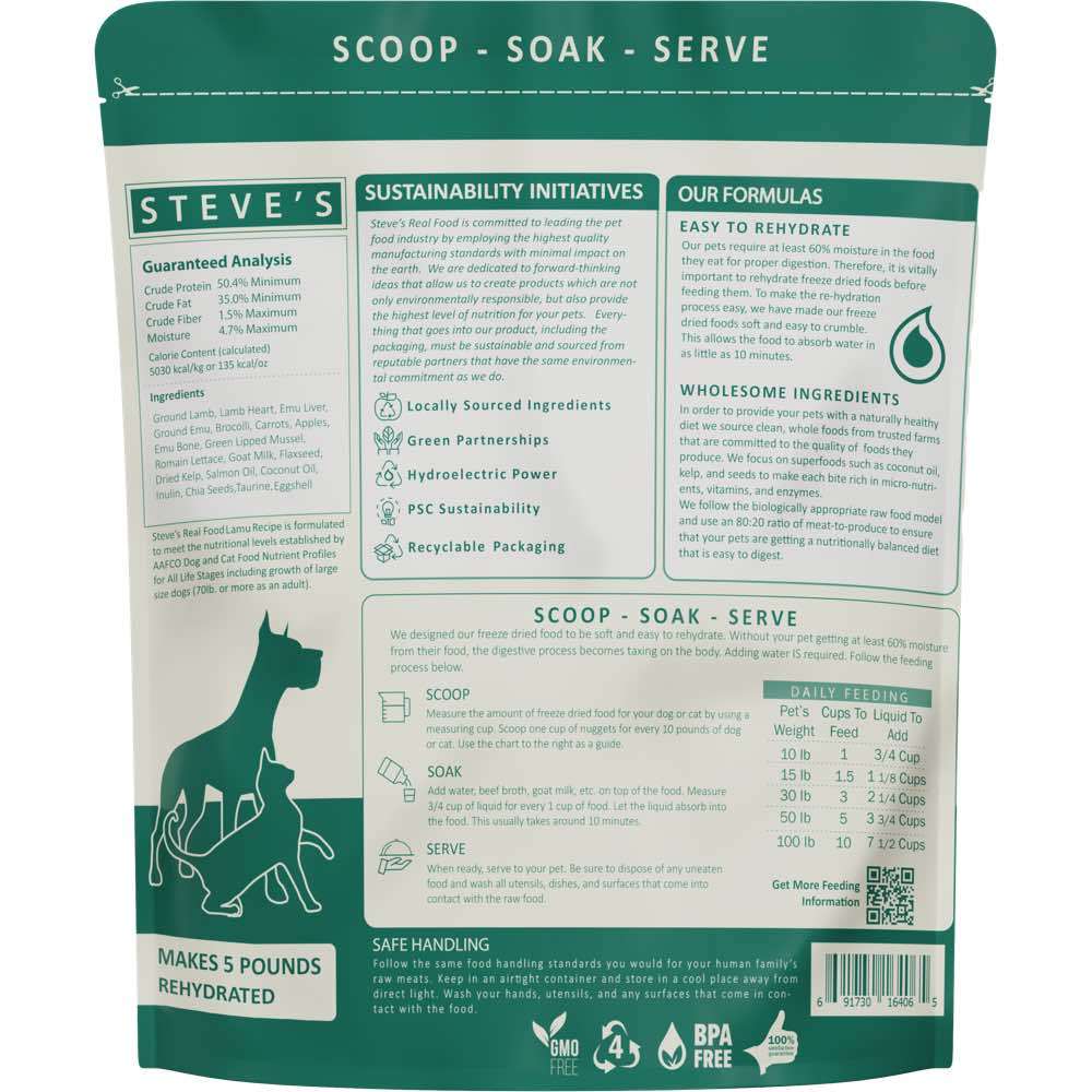 Steve's Real Food Lamu Grain-Free Freeze-Dried Raw Food For Cats & Dogs ...