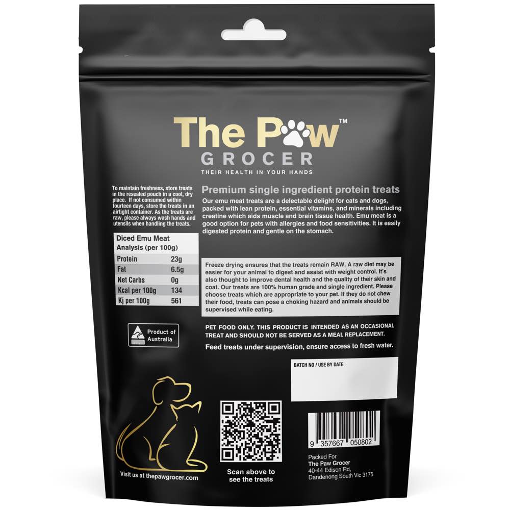 The Paw Grocer Emu Meat Grain-Free Freeze-Dried Raw Treats For Cats ...
