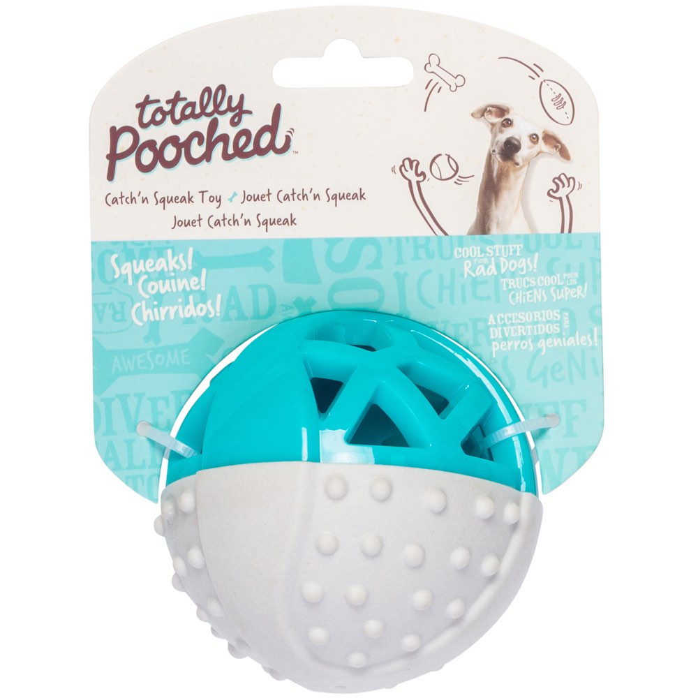 Totally Pooched Catch'n Squeak Rubber Ball Dog Toy (Teal) | Kohepets