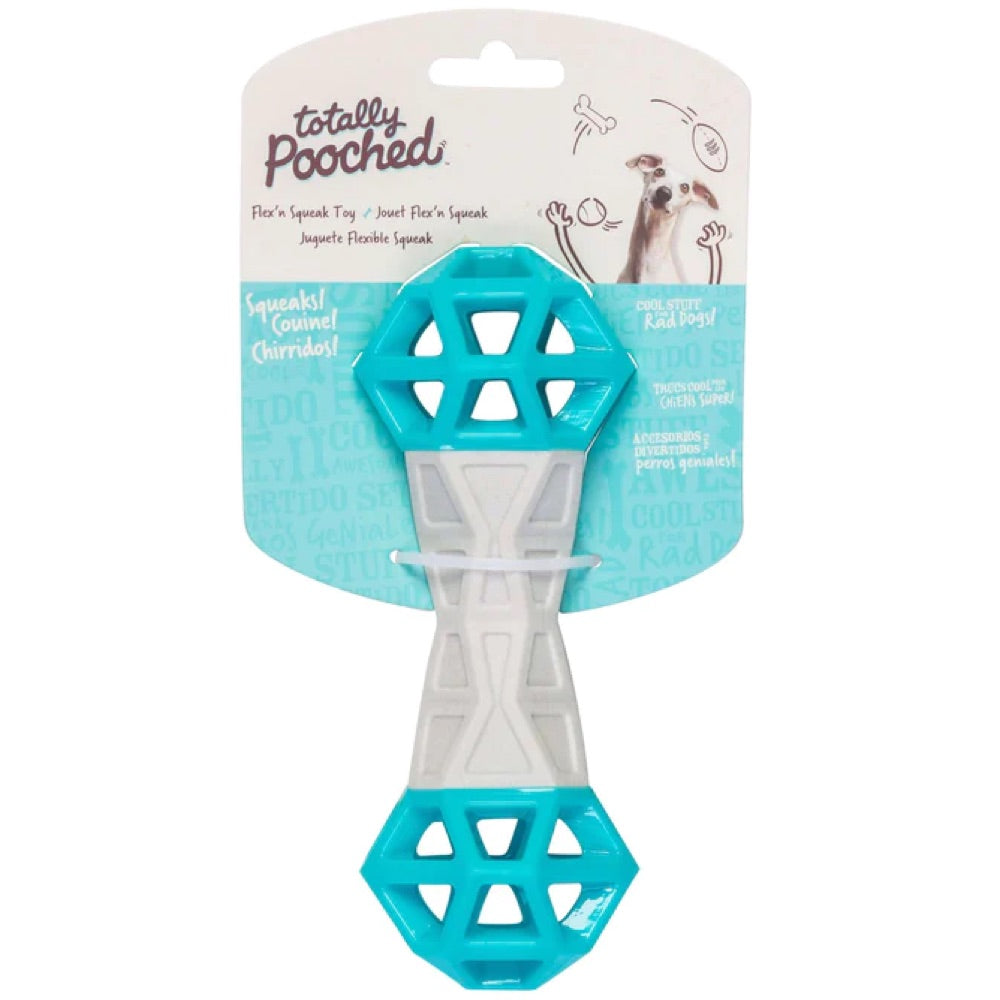 Totally Pooched Flex'n Squeak Rubber Dumbbell Dog Toy (Teal) | Kohepets