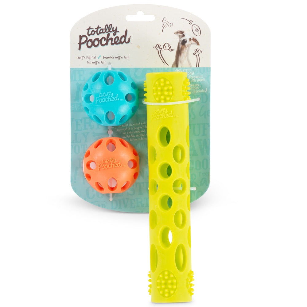 Totally Pooched Huff'n Puff Rubber Balls & Stick Dog Toy Set | Kohepets