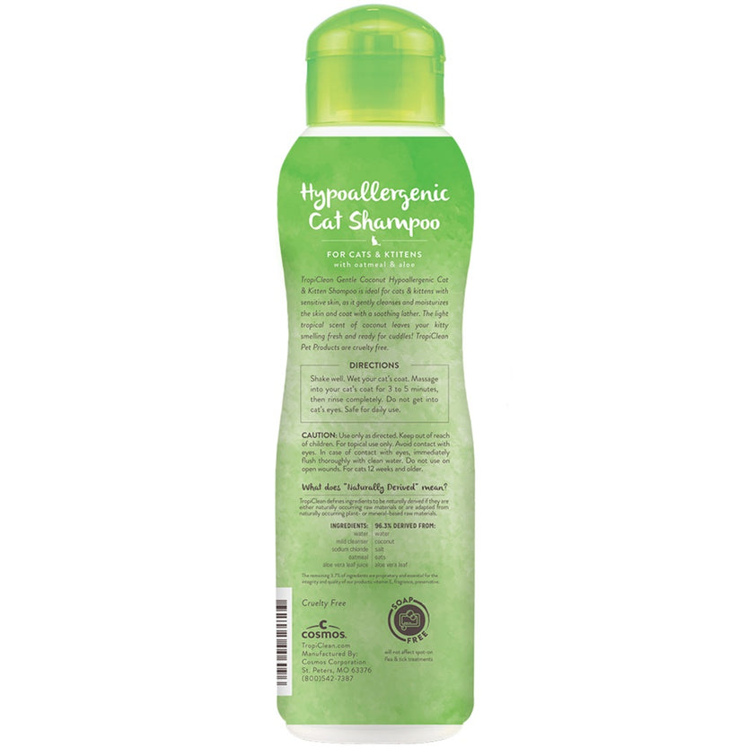 TropiClean Gentle Coconut Hypoallergenic Cat Shampoo 12oz | Kohepets