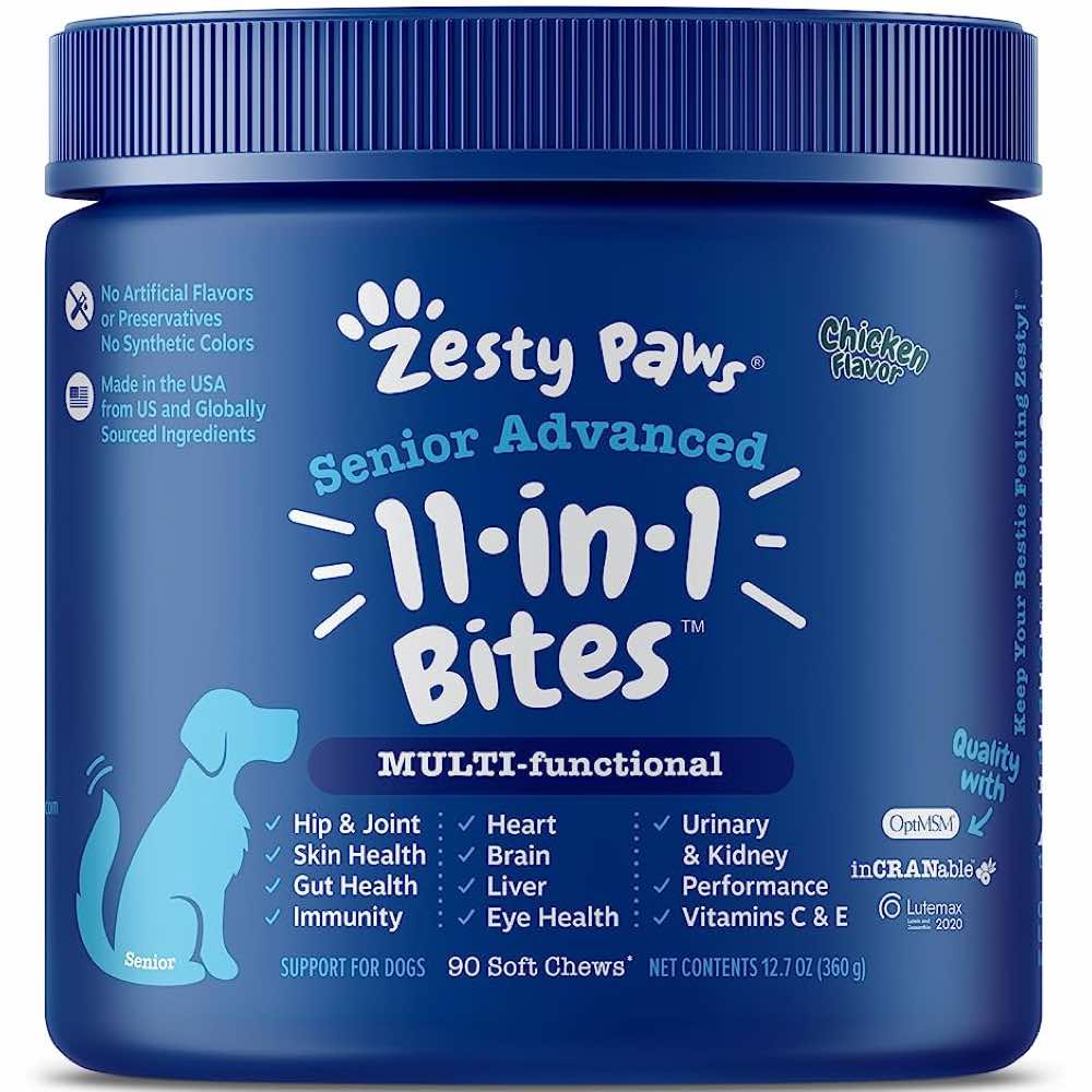 Zesty Paws Senior Advanced 11-in-1 Bites Chicken Flavor Dog Supplement ...