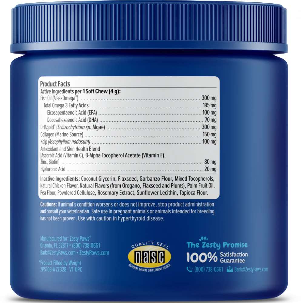 Zesty Paws Senior Advanced Omega Bites Chicken Flavor Dog Supplement ...