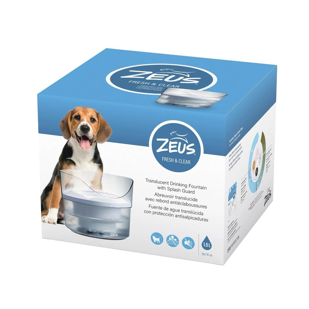 Zeus Fresh & Clear Water Fountain With Splash Guard | Kohepets