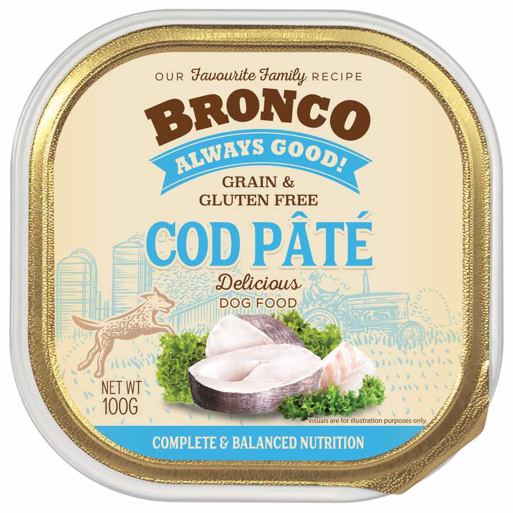 Bronco Cod Pate Adult Grain-Free Tray Dog Food 100g | Kohepets